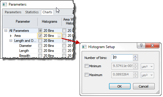 Shape Parameters/Statistics/Charts Setup Dialog